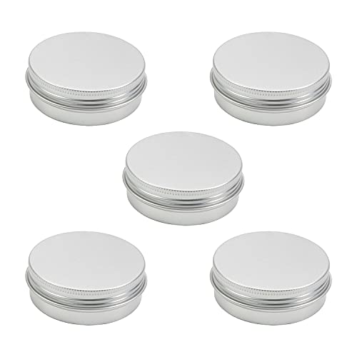 Othmro 5pcs 2oz Metal Round Tins Aluminum Tin Cans Containers with Screw Lid, 68*25mm(DxH) Silver tin cans for Salve, Spices, Lip Balm, Tea or Candies 60ml