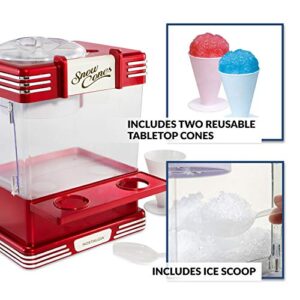 Nostalgia Retro Table-Top Snow Cone Maker, Makes 20 Icy Treats, Shaved Ice Machine Includes 2 Reusable Plastic Cups & Ice Scoop, Retro Red