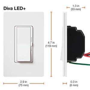 Lutron Diva LED+ Dimmer Switch for Dimmable LED, Halogen and Incandescent Bulbs, Single-Pole or 3-Way, DVCL-153P-WH, White