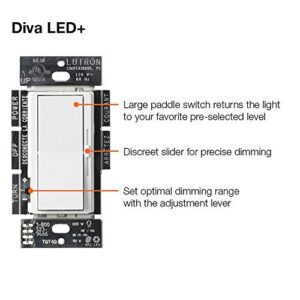 Lutron Diva LED+ Dimmer Switch for Dimmable LED, Halogen and Incandescent Bulbs, Single-Pole or 3-Way, DVCL-153P-WH, White