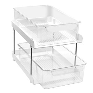 ruishetop stackable under sink cabinet organizer, multi-purpose 2 tier drawers sliding cabinet basket organizer drawer with handle for home kitchen bathroom office