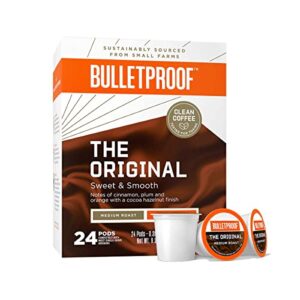 the original single-serve pods, medium roast, 24 count, bulletproof keto, 100% arabica coffee, certified clean coffee, rainforest alliance, sourced from guatemala, colombia & el salvador