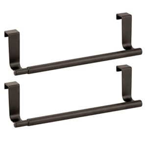 mDesign Adjustable, Expandable Over Kitchen Cabinet Towel Bar Rack - Hang on Inside or Outside of Doors, Hold Hand, Dish, Tea Towels - Customizable to 17" Wide, Omni Collection, 2 Pack - Bronze