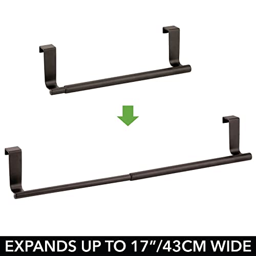 mDesign Adjustable, Expandable Over Kitchen Cabinet Towel Bar Rack - Hang on Inside or Outside of Doors, Hold Hand, Dish, Tea Towels - Customizable to 17" Wide, Omni Collection, 2 Pack - Bronze