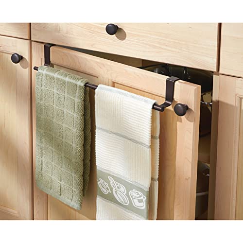 mDesign Adjustable, Expandable Over Kitchen Cabinet Towel Bar Rack - Hang on Inside or Outside of Doors, Hold Hand, Dish, Tea Towels - Customizable to 17" Wide, Omni Collection, 2 Pack - Bronze