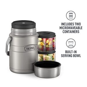 THERMOS Stainless King Vacuum-Insulated Food Jar with 2 Storage Container Inserts, 47 Ounce, Matte Steel