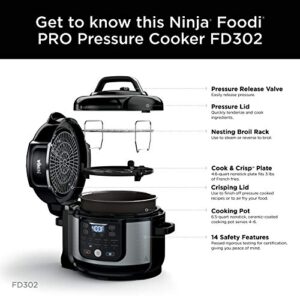 Ninja FD302 Foodi 11-in-1 Pro 6.5 qt. Pressure Cooker & Air Fryer that Steams, Slow Cooks, Sears, Sautés, Dehydrates & More, with 4.6 qt. Crisper Plate, Nesting Broil Rack & Recipe Book, Silver/Black