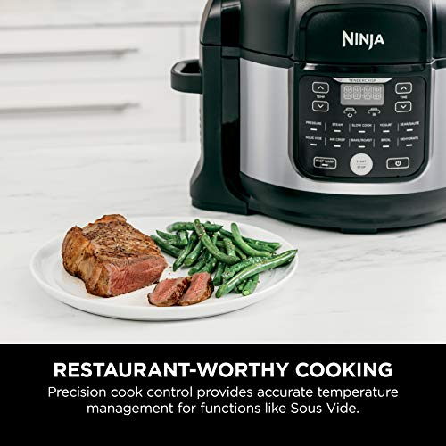 Ninja FD302 Foodi 11-in-1 Pro 6.5 qt. Pressure Cooker & Air Fryer that Steams, Slow Cooks, Sears, Sautés, Dehydrates & More, with 4.6 qt. Crisper Plate, Nesting Broil Rack & Recipe Book, Silver/Black