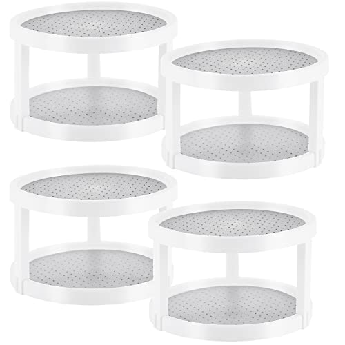 4 Pcs 2 Tier Non Skid Lazy Susan Turntable 10 inch Cabinet Organizer Plastic Lazy Susan Organizer Rotating Spice Rack Pantry Lazy Susan Organization and Storage for Kitchen Spices Condiments Fridge