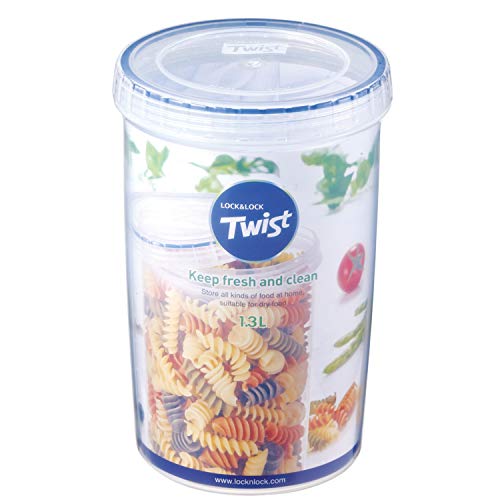 LocknLock Easy Essentials Twist Food Storage lids/Airtight containers, BPA Free, Tall-44 oz-for Pasta, Clear