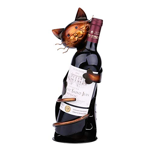 Ailgely Cat Shaped Wine Holder, Cat Wine Bottle Holder, Tabletop Decor Wine Rack, Metal Sculpture Wine Stand, Crafts Ornament for Home Kitchen