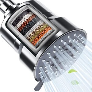 filtered shower head, 5 modes high pressure shower head with filters,15 stage hard water shower head filter for remove chlorine and harmful substances