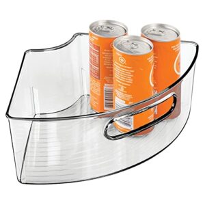 mDesign Plastic Lazy Susan Cabinet Storage Bin with Front Handle for Kitchen Countertop, Pantry, Shelf, Fridge Organization - Hold Food, Drinks, Snacks, Fruit, Vegetables - 8 Pack - Smoke Gray Tint