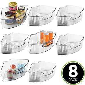 mDesign Plastic Lazy Susan Cabinet Storage Bin with Front Handle for Kitchen Countertop, Pantry, Shelf, Fridge Organization - Hold Food, Drinks, Snacks, Fruit, Vegetables - 8 Pack - Smoke Gray Tint