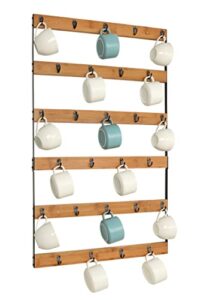 aomomery coffee mug rack,rustic coffee mug holder wall mounted,bamboo coffee cup holder with 27 mug organizer hooks,large 6-tier mug display for kitchen