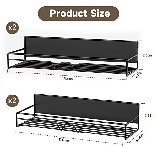 Nikolle 4 Pack Magnetic Spice Rack Organizer Spice Organizer for Refrigerator and Microwave Oven Magnetic Spice Shelf Black