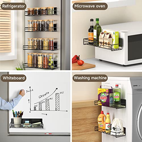 Nikolle 4 Pack Magnetic Spice Rack Organizer Spice Organizer for Refrigerator and Microwave Oven Magnetic Spice Shelf Black