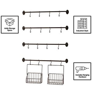 The Lakeside Collection Wall Rack for Coffee Mugs, Tea Cups with Industrial Pipe Style - 6 Pieces