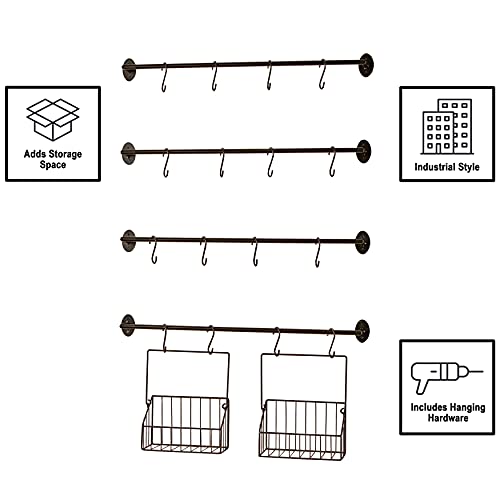 The Lakeside Collection Wall Rack for Coffee Mugs, Tea Cups with Industrial Pipe Style - 6 Pieces