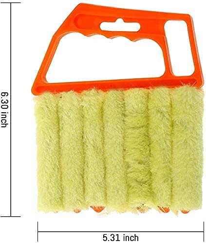 Blue Handheld Mini Blinds Cleaner Shutters, Curtain Brush Dust Remover Orange with 7 Removable Microfiber Sleeves, Air Conditioning Home Gadgets, Car Vents, Fan Shutters (Blue, with 7 Blades)