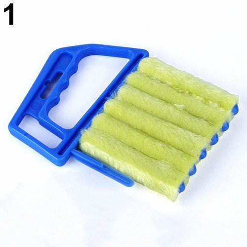 Blue Handheld Mini Blinds Cleaner Shutters, Curtain Brush Dust Remover Orange with 7 Removable Microfiber Sleeves, Air Conditioning Home Gadgets, Car Vents, Fan Shutters (Blue, with 7 Blades)