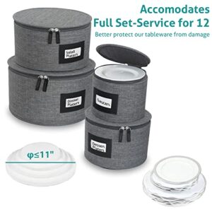 Merb Home - China Storage Set - Dinnerware & Glass Storage Containers - Hard Shell and Stackable Storage Boxes - Protects Dishes Cups and Mugs, Felt Plate Dividers Included (6-Pieces Grey)