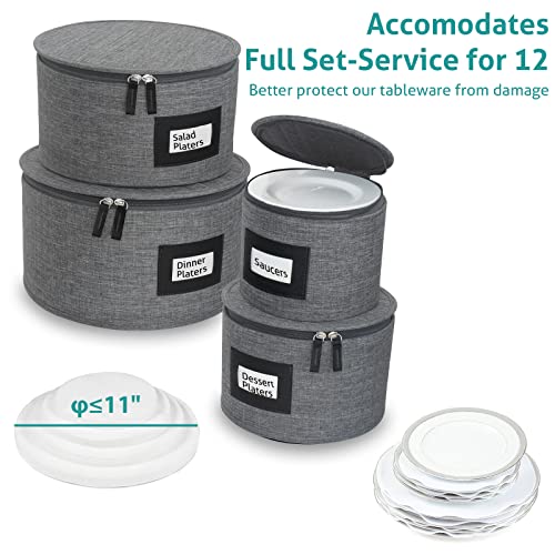 Merb Home - China Storage Set - Dinnerware & Glass Storage Containers - Hard Shell and Stackable Storage Boxes - Protects Dishes Cups and Mugs, Felt Plate Dividers Included (6-Pieces Grey)