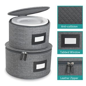 Merb Home - China Storage Set - Dinnerware & Glass Storage Containers - Hard Shell and Stackable Storage Boxes - Protects Dishes Cups and Mugs, Felt Plate Dividers Included (6-Pieces Grey)