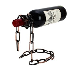 fantasee suspending chain wine holder, stainless steel magic wine rack wine bottle holder novelty gift for kitchen home decoration (bronze)