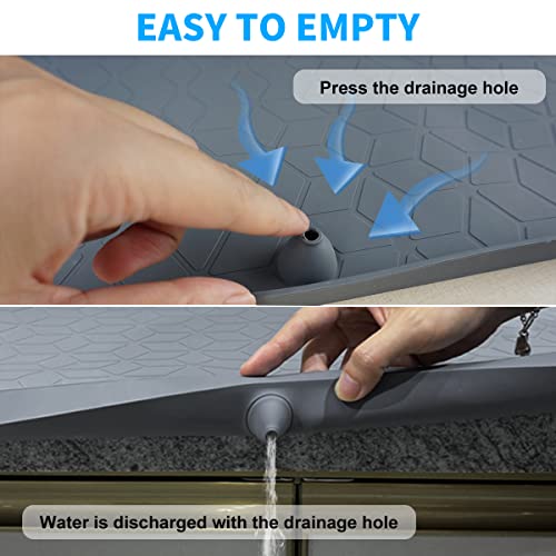 AUMIO Under Sink Mat, Under Sink Mats for Kitchen Waterproof 22" x 34" Under Kitchen Sink Mat Silicone Under Sink Liner Drip Tray with Drain Hole, Sink Cabinet Protector Mat for Kitchen Bathroom Grey