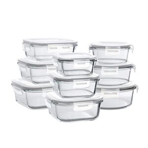 bayco glass storage containers with lids, 9 sets glass meal prep containers airtight, glass food storage containers, glass containers for food storage with lids – bpa-free & leak proof