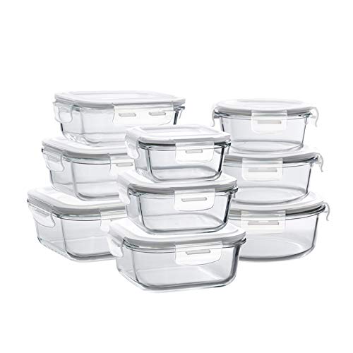 BAYCO Glass Storage Containers with Lids, 9 Sets Glass Meal Prep Containers Airtight, Glass Food Storage Containers, Glass Containers for Food Storage with Lids - BPA-Free & Leak Proof