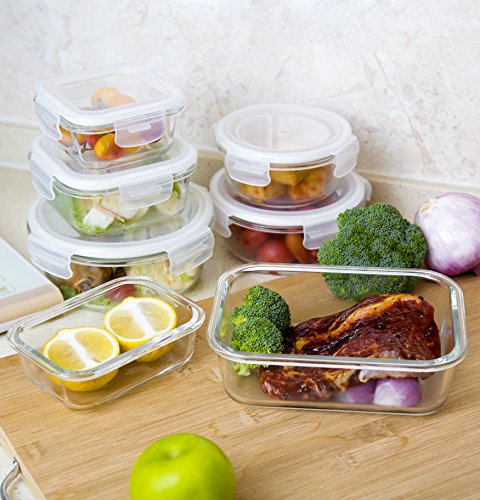 BAYCO Glass Storage Containers with Lids, 9 Sets Glass Meal Prep Containers Airtight, Glass Food Storage Containers, Glass Containers for Food Storage with Lids - BPA-Free & Leak Proof