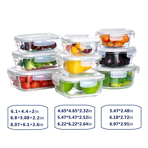 BAYCO Glass Storage Containers with Lids, 9 Sets Glass Meal Prep Containers Airtight, Glass Food Storage Containers, Glass Containers for Food Storage with Lids - BPA-Free & Leak Proof