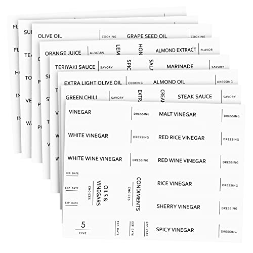 Talented Kitchen 132 Preprinted Minimalist Oil Labels for Bottles, Condiments Labels, Oils and Vinegars Dispenser Stickers, Pantry Labels for Oil Bottles Organization