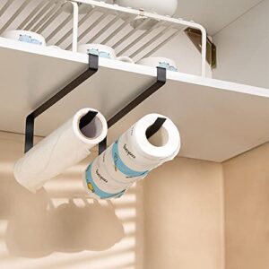 linfidite 2 pack paper towel holder hanger kitchen paper towel racks under cabinet sliding wall mount paper rolls rack no drilling durable paper holder for kitchen pantry bathroom toilet, black