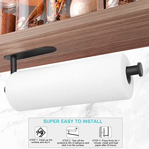 Feokely Paper Towel Holder, Under Cabinet Paper Towel Holder Wall Mount for Kitchen, Premium Stainless Steel Paper Towel Holder, Aesthetic Design Black Paper Towel Rack