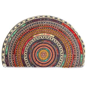 half round door mat,semi circle bathroom floor rug,mandala boho bohemian non-slip welcome entrance way absorbent bath mat,microfiber tufted indoor rug for kitchen living room (multicolor)