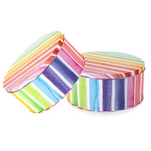 Yopay 3 Pack Cookie Tins, Round Baking Cake Gift Tins for Storing Patisseries, Puff Pastries Craft Supplies, Easter, Special Occasion and Holidays, Rainbow Pattern, 7" Wide by 3.2" Tall