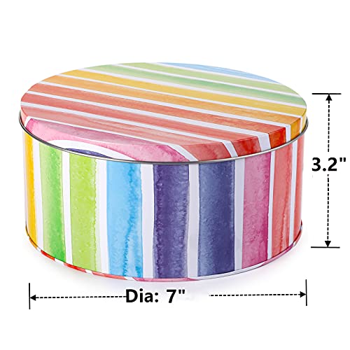 Yopay 3 Pack Cookie Tins, Round Baking Cake Gift Tins for Storing Patisseries, Puff Pastries Craft Supplies, Easter, Special Occasion and Holidays, Rainbow Pattern, 7" Wide by 3.2" Tall