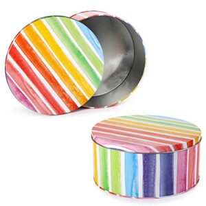 Yopay 3 Pack Cookie Tins, Round Baking Cake Gift Tins for Storing Patisseries, Puff Pastries Craft Supplies, Easter, Special Occasion and Holidays, Rainbow Pattern, 7" Wide by 3.2" Tall