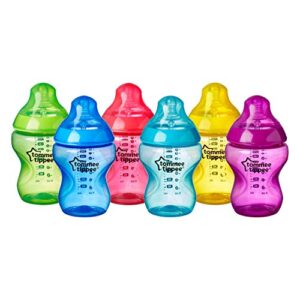 tommee tippee closer to nature baby bottles, fiesta collection slow flow breast-like nipple with anti-colic valve (9oz, 6 count)