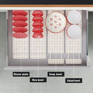 AEARY Pegboard Drawer Organizer for Kitchen Cabinet, Plate Organizers for Cabinets, Adjustable Cupboard Pegboard Tray, Dish Racks Bowl Drying Racks, Expandable Plate Holders Storage (2pcs, White)