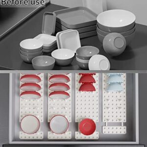 AEARY Pegboard Drawer Organizer for Kitchen Cabinet, Plate Organizers for Cabinets, Adjustable Cupboard Pegboard Tray, Dish Racks Bowl Drying Racks, Expandable Plate Holders Storage (2pcs, White)