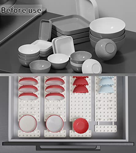 AEARY Pegboard Drawer Organizer for Kitchen Cabinet, Plate Organizers for Cabinets, Adjustable Cupboard Pegboard Tray, Dish Racks Bowl Drying Racks, Expandable Plate Holders Storage (2pcs, White)