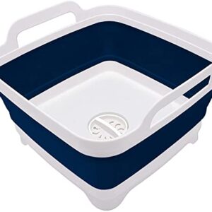 MontNorth Dishpan for Washing Dishes,9L Collapsible Dish Tub Portable Sink,Wash Basin,Foldable Laundry Tub,Washing Basin with Drain Plug,Dishpan for Kitchen Sink,Camping Dish Washing Tub,Navy Blue