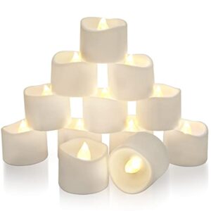 homemory led tea lights with timer, built-in 6 hours timer tea lights, votive candles battery operated, flameless candles with timer, 1-2/5‘’dia x 1-1/4”h, pack of 12, warm white light, no remote