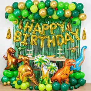 LFVIK Dinosaur Birthday Party Decorations&Balloons Arch Garland Kit(Gold,Green),Dinosaurs Balloons,HAPPY BIRTHDAY Balloons,Curtains,for Dino Themed Kid's Party,Shower,Celebration.