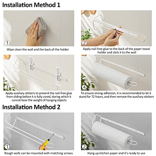 Poeland Paper Towel Holder, Wall Mount Paper Towel Rack, Nail-Free Glue Paper Towel Holder Under Cabinet for Kitchen, Bathroom, Pantry 2 Pack