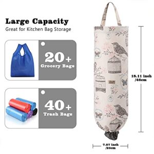 XCX Canvas Grocery Bag Holder, Plastic Bag Dispenser Storage Organizer (Bird)